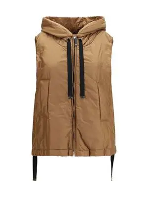 Max Mara Hooded Padded Vest In Water Repellent Canvas - Brown