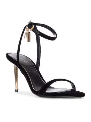 TOM FORD Velvet Ankle Strap Stiletto Sandals With Metallic Heel