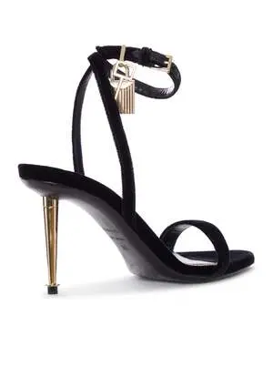TOM FORD Velvet Ankle Strap Stiletto Sandals With Metallic Heel