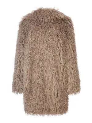 Tagliatore Curly Sheepskin Coat With Wide Collar - Cream