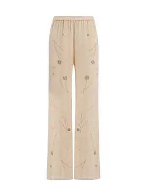 FORTE_FORTE Fleurs D’orient Embroidered Crushed Velvet Trousers - Pink