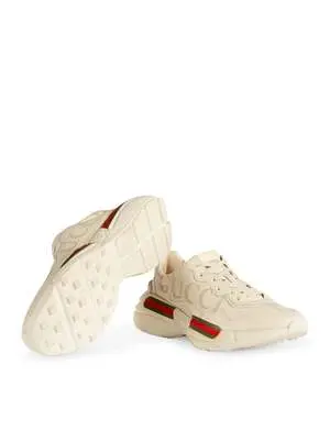 Gucci Rhyton Leather Sneakers With Logo - Cream