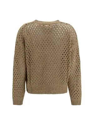 Max Mara Open Knit Cotton Sweater With Sequins