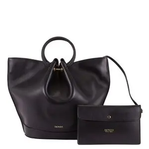 SAONARA BRAND Saonara Capazo Leather Tote Bag With Removable Pouch - Black