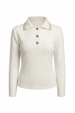EXQUISE Long-sleeve Polo With Gold Trim
