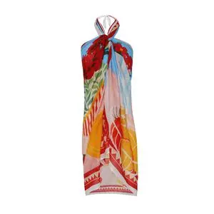 DHARA SHETH, DUBAI Blue / Red Mediterranean Picnic Resort Halter-style Cotton Sarong Blue ,red & Multicolor - Blue/red