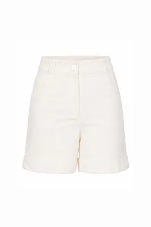 EXQUISE Neutrals Pocketed Button Front Denim Shorts Ecru - Beige