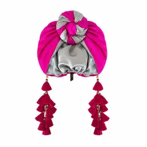 JULIA CLANCEY Edith Silk Chacha Reversible Turban With Removable Tassels - Pink