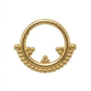 Zahav Jewelry 10k Solid 18g Beaded Cluster Clicker Hoop - Gold