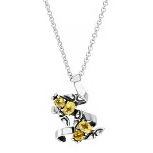 UNALOE Sterling Silver Fly Pendant Necklace With Faceted Yellow Stones