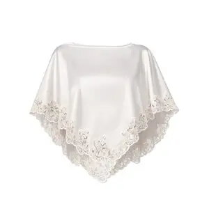 AVENUE 8 Lace Trimmed V-cut Silk Mini Cape - White