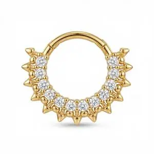 Zahav Jewelry 10k Solid 18g Spiked Cz Clicker Hoop - Gold