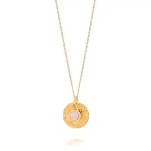 NELLOU JEWELLERY Rose Quartz Luna Disc Necklace - Gold
