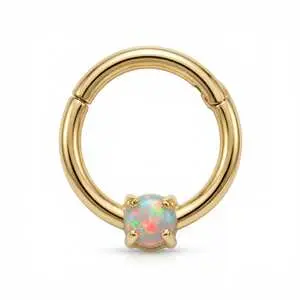 Zahav Jewelry 10k Solid 16g Opal Round Clicker Hoop - Gold