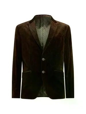Etro Single-breasted Jacket In Stretch Cotton Velvet With Arnica Motif - Brown