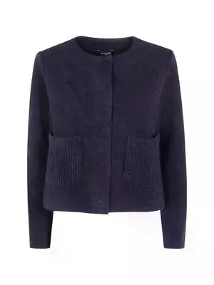 ANNE CLAIRE Ribbed Pocket Wool Cardigan - Blue