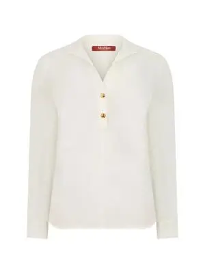 Max Mara Aia Gold-tone Button Silk Blouse - White