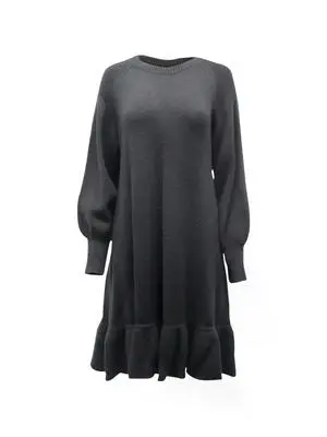 Co Bishop-sleeve Knitted Wool Dress - Black