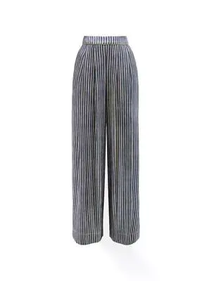 BYE FIRENZE Stripe-print Pleated Trousers