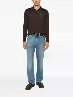 Prada Long-sleeved Superfine Wool Polo Sweater - Brown
