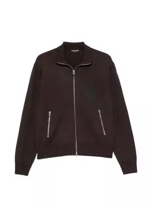 TOM FORD Leather-elbow Patch Zip-fastening Cardigan - Brown