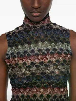 Missoni Zigzag Knit High Neck Sleeveless Top - Green