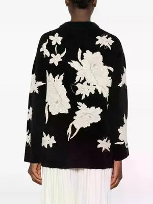FORTE_FORTE Floral-embroidered Cardigan-style Jacket - Black