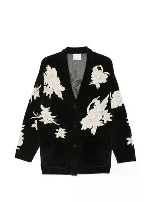 FORTE_FORTE Floral Embroidered Cardigan Style Jacket - Black