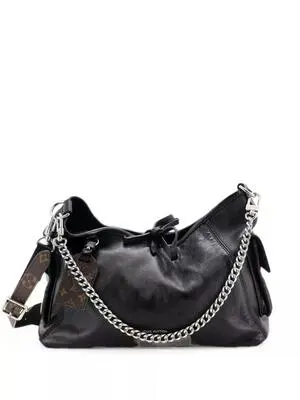 LOUIS VUITTON Carryall Cargo Hobo Leather With Monogram Canvas Pm Shoulder Bag - Black