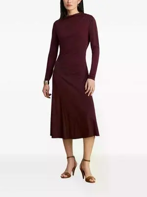 Ralph Lauren Burgundy Jersey Draped Long-sleeve Dress