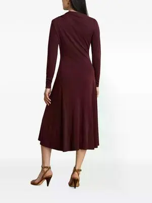 Ralph Lauren Burgundy Jersey Draped Long-sleeve Dress