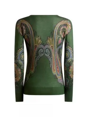 Etro V-neck Silk And Cashmere Sweater With Placed Paisley Print - Green