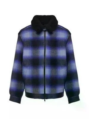 Balenciaga Plaid Flannel Bomber Jacket With Removable Shearling Collar - Blue