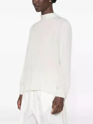 Giorgio Armani High-neck Silk Blouse With Tie Back - Neutrals