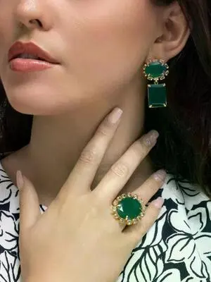 BOUNKIT JEWELRY Terra Ring With Green Onyx And Quartz - Gold