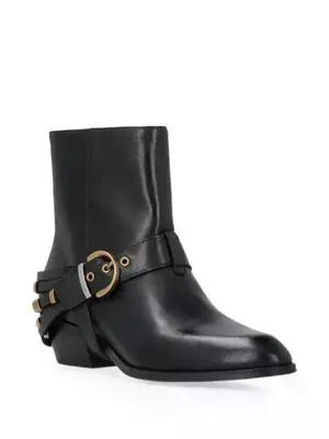 Pinko Buckle-detail Leather Ankle Boots