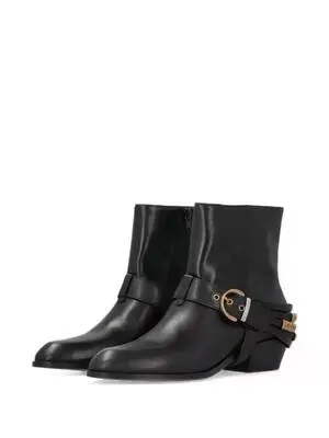 Pinko Buckle-detail Leather Ankle Boots