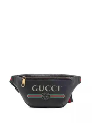 Gucci 2000-2015 Small Grained Calfskin Web Logo Belt Bag - Black