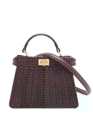 Fendi 2010-2026 Petite Woven Leather Peekaboo Iseeu Satchel - Brown
