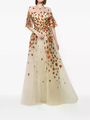GEMY MAALOUF Leaf-embroidered Open-back Gown