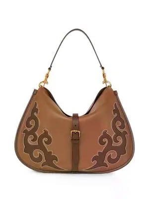 Etro Maxi Leather Bag With Texan Embroidery And Buckle Closure - Brown