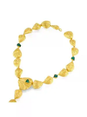 FENOMENA Tone Shell Motif Necklace With Colombian Emeralds
