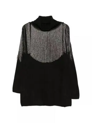 Pinko Knitted Roll Neck Sweater With Metallic Fringe Detailing