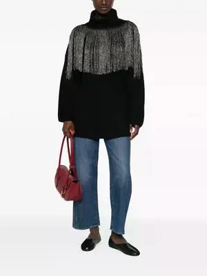 Pinko Knitted Roll Neck Sweater With Metallic Fringe Detailing