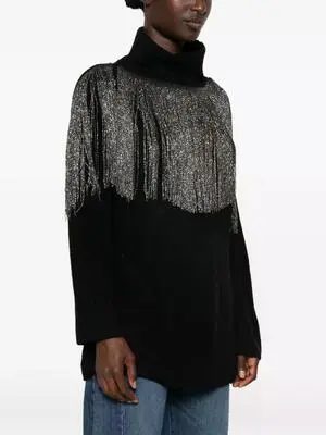 Pinko Knitted Roll Neck Sweater With Metallic Fringe Detailing