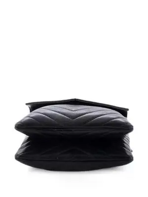 Saint Laurent Double Flap Bag Chevron Leather Shoulder Bag - Black