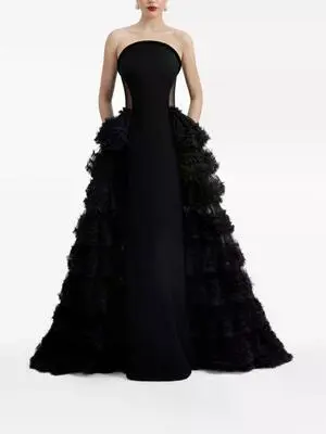 GEMY MAALOUF Ruffled-trim Strapless Gown - Black