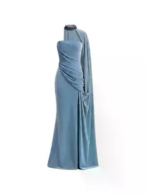 GEMY MAALOUF Beaded-collar Draped Gown - Blue