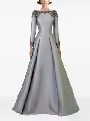 GEMY MAALOUF Beaded Mikado Gown - Grey