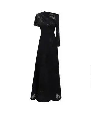 GEMY MAALOUF Asymmetrical-neckline Lace-overlay Dress - Black